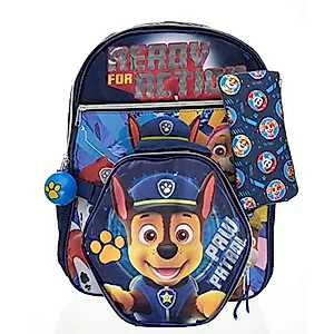 Paw Patrol 5 Piece Ready for Action Backpack Set for Kids, Kindergarten Toddler’s Schoolbag with Insulated Lunch Box, Pencil Case, Cinch Shoe Bag and Squishy Ball Toy Dangle