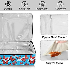 Kcldeci Insulated Thermal Food Carrier Insulated Casserole Carrier for Hot or Cold Food,Red Butterflies Blue Sky Insulated Tote Bag for Potluck Cookouts Parties Picnic,Lasagna Lugger
