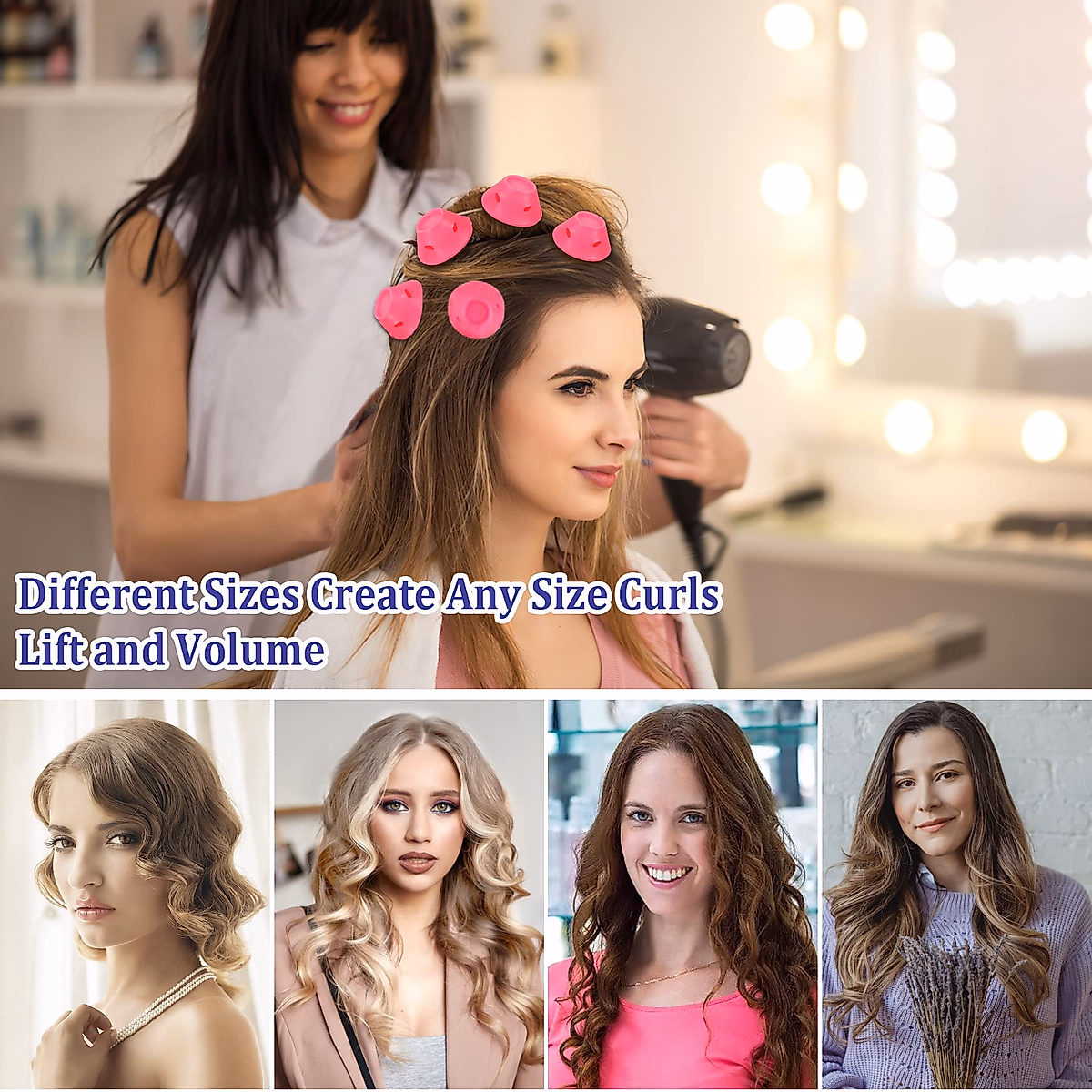 36 Pcs Magic Hair Rollers Heatless Silicone Hair Curlers 0.79 inch Self Grip DIY Hair Styles for Long Medium Short Hair Women Girls with 1 Net Cap 1 Zipper Bag 100 Rubber Bands Pink