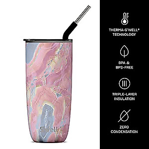 S'well Stainless Steel Tumbler with Straw - 24 Fl Oz - Geode Rose - Triple-Layered Vacuum-Insulated Containers Keeps Drinks Cold for 18 Hot for 5 Hours - BPA-Free Water Bottle