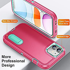 BaHaHoues for iPhone 11 Case, iPhone 11 Phone Case with Built in Kickstand,Shockproof/Dustproof/Drop Proof Military Grade Protective Cover for iPhone 11 6.1 inch (Pink/Aqua Blue)
