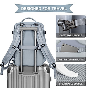 coowoz Large Travel Backpack For Women Men,Carry On Backpack Flight Approved,Hiking Backpack Waterproof Outdoor Rucksack Casual Daypack Fit 15.6 Inch Laptop Shoes Compartment (Gray Blue-L)