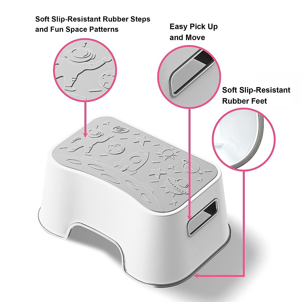 UNCLE WU Kids Step Stool - Lightweight and Easy to Clean - Bathroom Safety Bottom as Potty Training Stool - Slip-Resistant Surface1 Step Stool for Kids/Adult (Gray White)