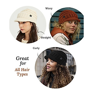 Hat Hut Beanie Hat for Women Men Satin Lined Beanie for Women Satin Lined Winter Hat Slouchy hat with Visor Brim (Black)