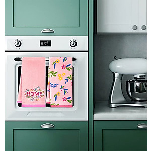 VOOVA & MOVAS Pink Hand Towels - 4 Pack, 100% Soft Cotton, (16x25 Inches) Decorative Kitchen Towel with Gift Packed, Ideal for Home Decor, Bathroom | Kitchen Use, Floral Pink