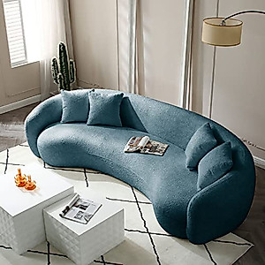 NordStorm 102.36" Curved Living Room Sofa Couch with 4 Throw Pillows, Uphostery Boucle Couch, 5 Seater Half-Moon Shape Mid-Century Modern Cream Cloud Couch for Bedroom Small Apartment, Blue