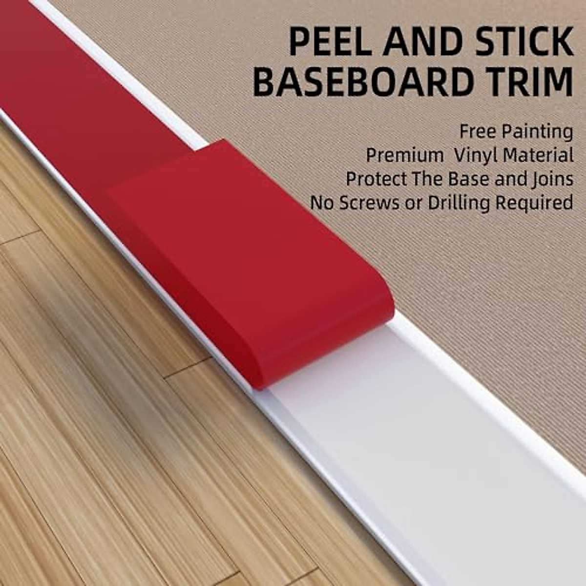 Flexible Baseboard Molding Trim, 4 Inch Self-Adhesive Vinyl Wall Base, Peel and Stick Trim Rubber Cove Base, Wall Base Molding Trim, Baseboard Moulding Trim (20Ft)