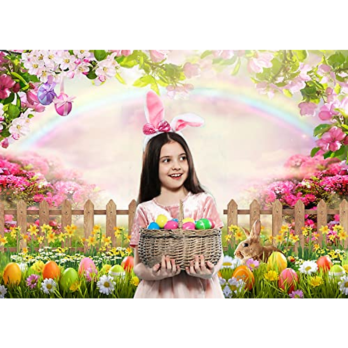 CHAIYA 7X5ft Easter Backdrop Spring Easter Backdrop Colorful Eggs Rainbow Backdrop for Easter Party Decoration Backdrop Children Adult Birthday Party Decor Banner CY259