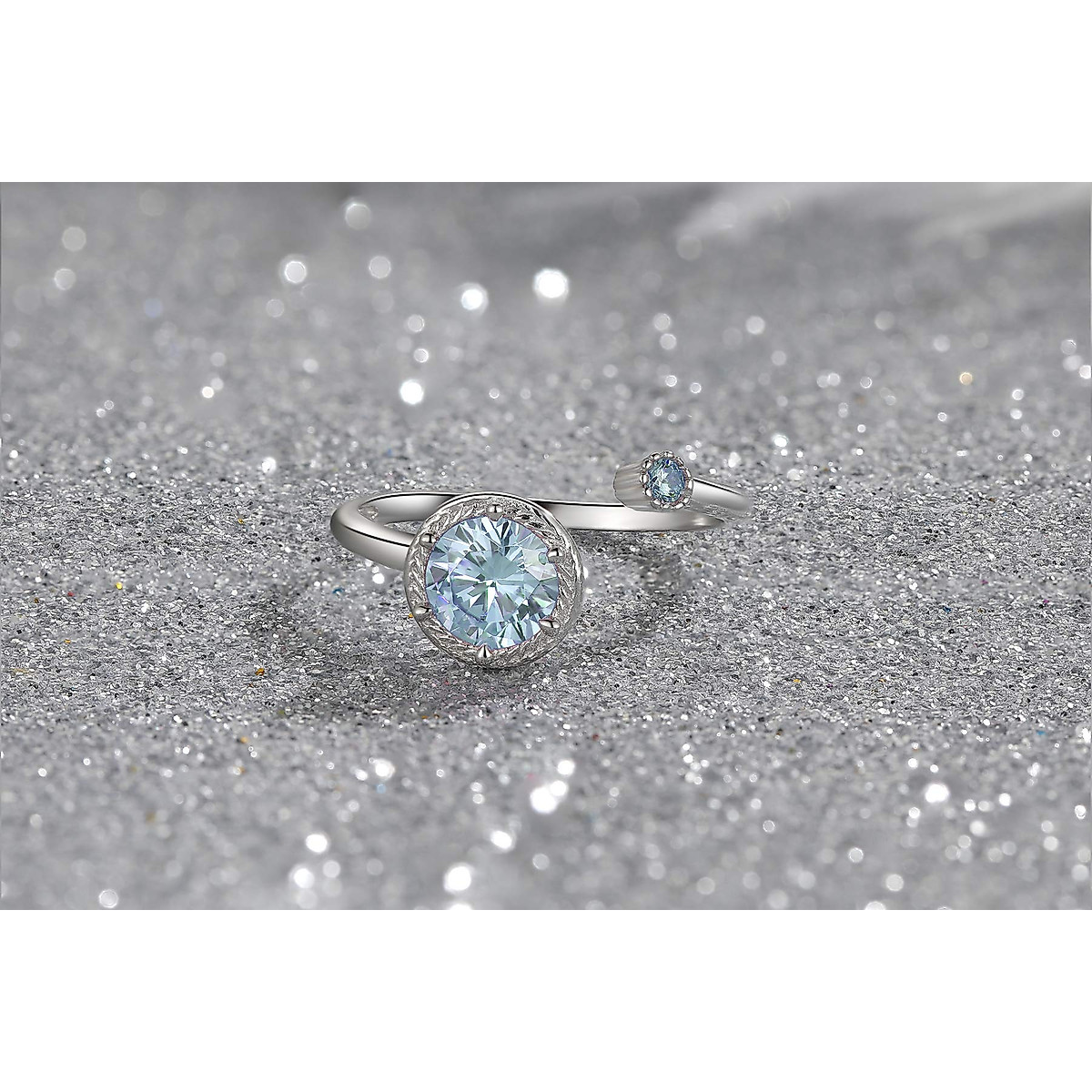 Presentski March Birthstone Rings for Women Sterling Silver CZ Blue Aquamarine Birthstone Adjustable Rings