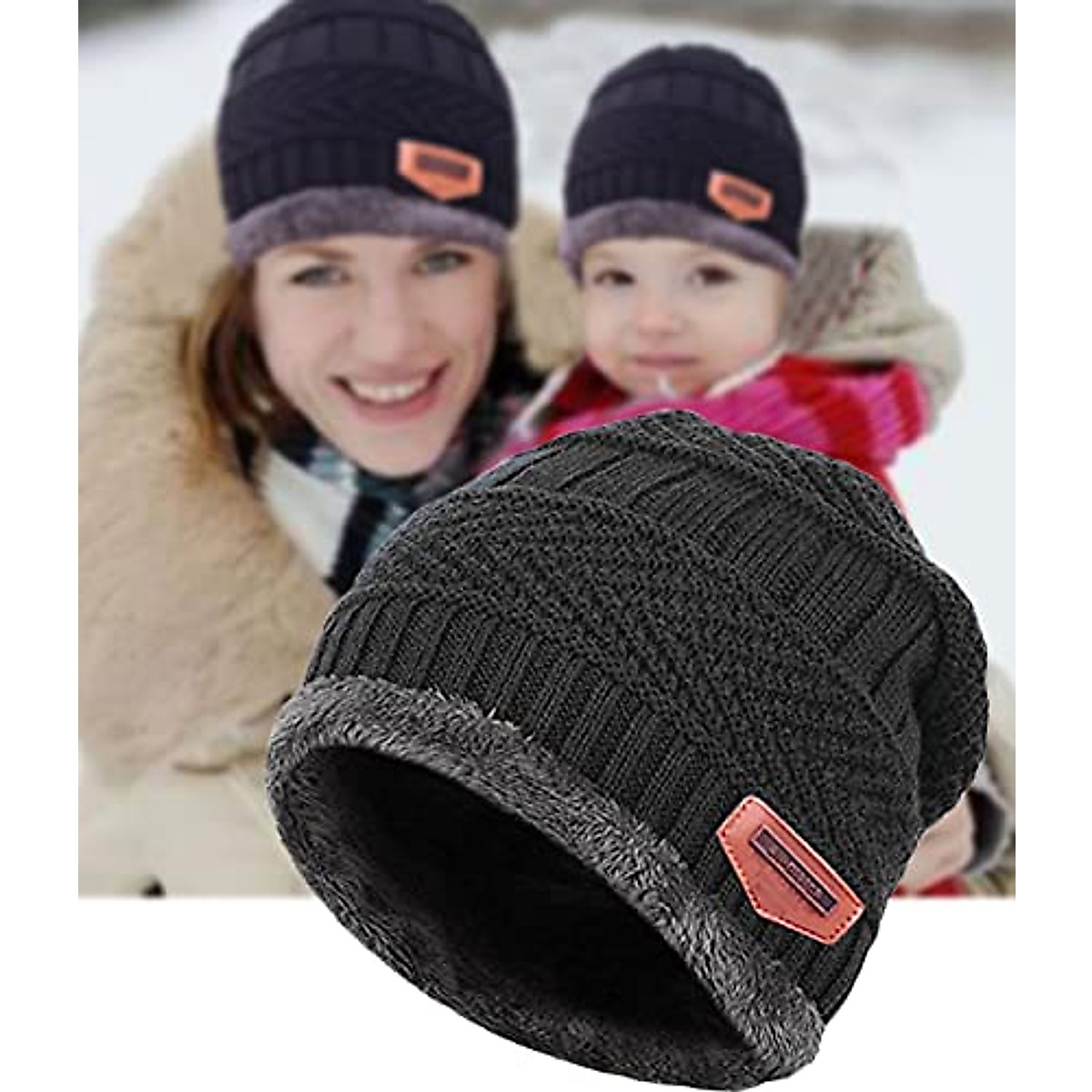 T WILKER 2Pcs Kids Winter Knitted Hats+Neck Set Warm Fleece Lining Cap for 5-14 Year Old Boys Girls (E-Black (hat+neck))