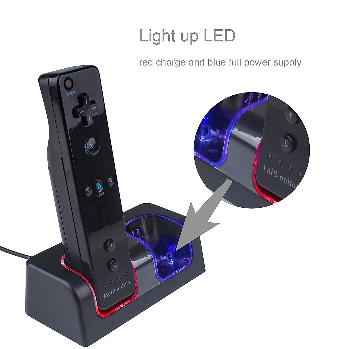 Dual Charger Dock for Wii Remote, TechKen Remote Control Charger Docking Station with 2 Rechargeable Batteries Comaptible with Nintendo Wii Rometo Control