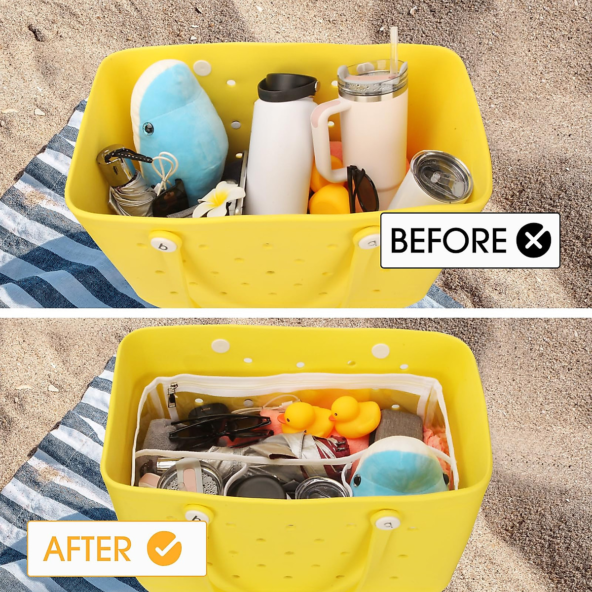 Tiga Clear Insert Divider Organizer for Bogg Bag - Sectional Organization of Items - Accessories for Bogg Bags - with Waterproof Zipper Storage Bag - PVC Material