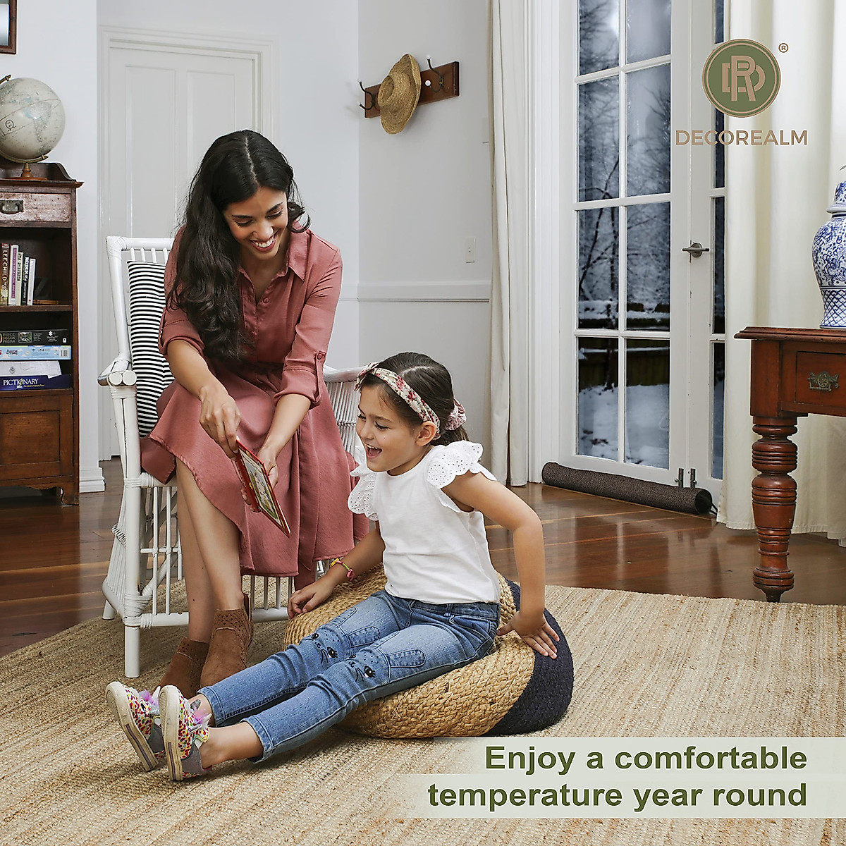 Under Door Draft Stopper and Blocker, Draft Guard for Doors and Windows, Decorative Fabric Cylinder Blocker Provides Weighted Door Insulation by DECOREALM (Brown, 36 Inches)