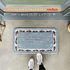 FAONIE Pretty Floral Rural Style Romantic Rose Flower Rug Shaggy Area Rugs Soft Non-Slip Doormat Floor Mat Bath Mat Bathroom Shower Rug Bedroom Living Room Carpet (Nice Pink, M)