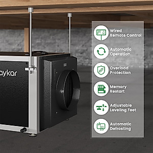 Waykar 158 Pints Commercial Dehumidifier for Crawl Spaces, Dual Duct HVAC Industrial Dehumidifier with Drain Hose for Whole House, Basements, 5 Years Warranty.
