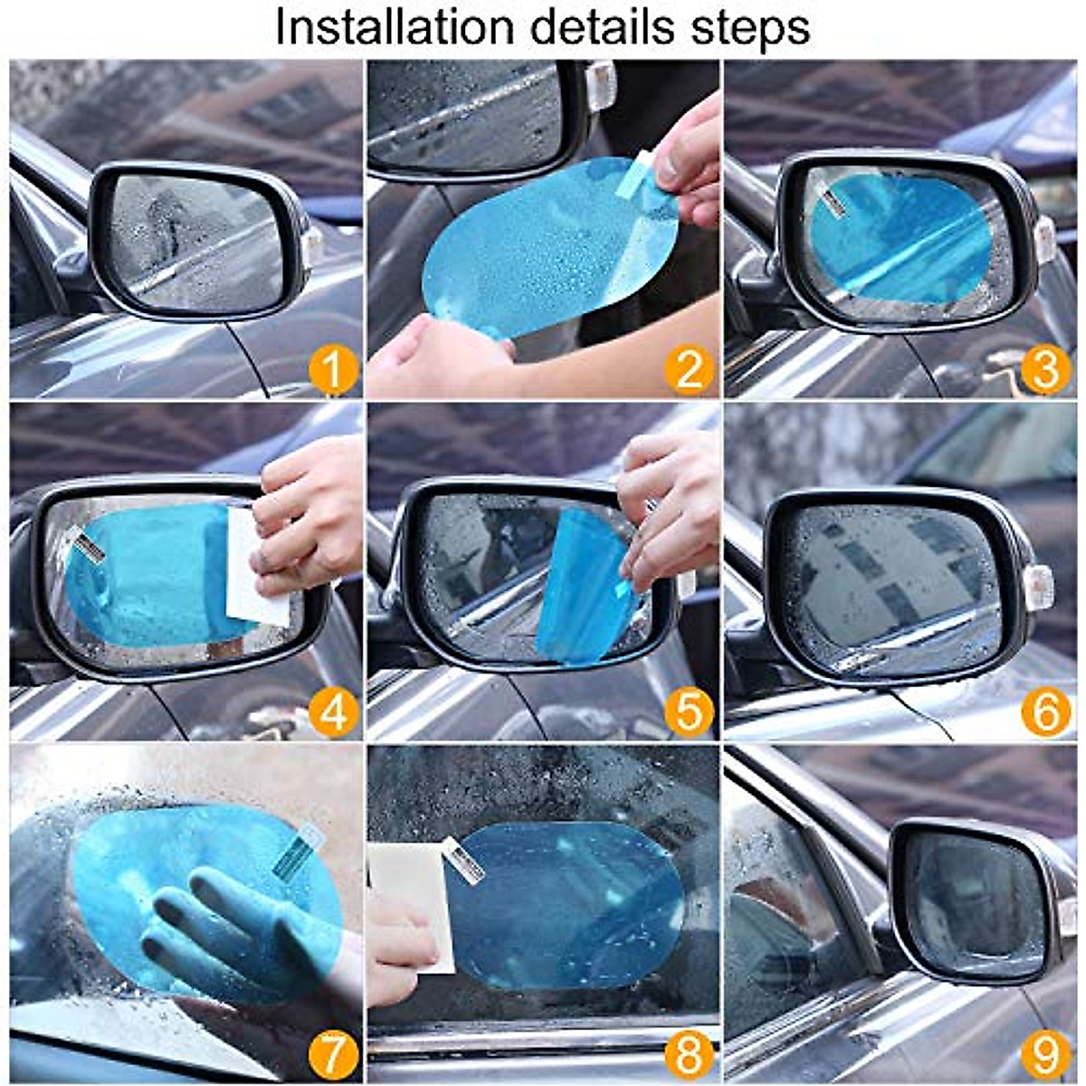 Foseal HD Transparent Nano Coating Rainproof Film for Car Rear View Mirror, Oval (5.31"x3.74"), 4 PCS