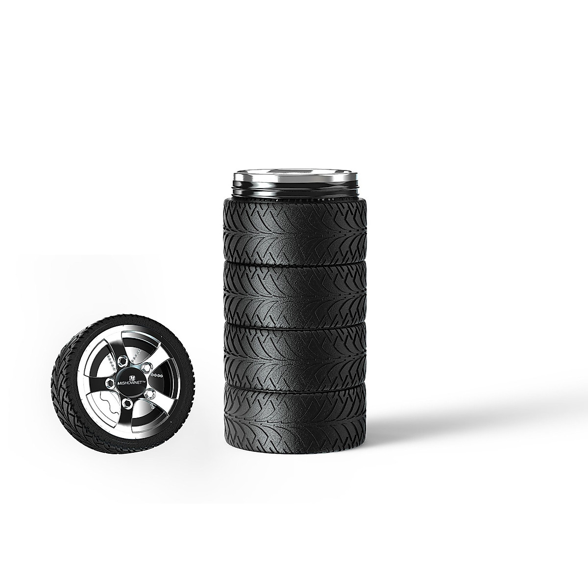 MISHOWNET Tyre Tire Coffee Tea Mug Stainless Steel Interior Durable Cup Personalized Attractive Mug Gift for Car Lover 320ml 11oz Black MCCM01B