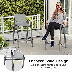 LuxaDomus Outdoor Bar Stool Set of 4, Bar Height Outdoor Chairs Metal Patio Bar Chairs with High Back and Armrest, All Weather Textilene Tall Outdoor Bar Height Chairs for Balcony, Porch