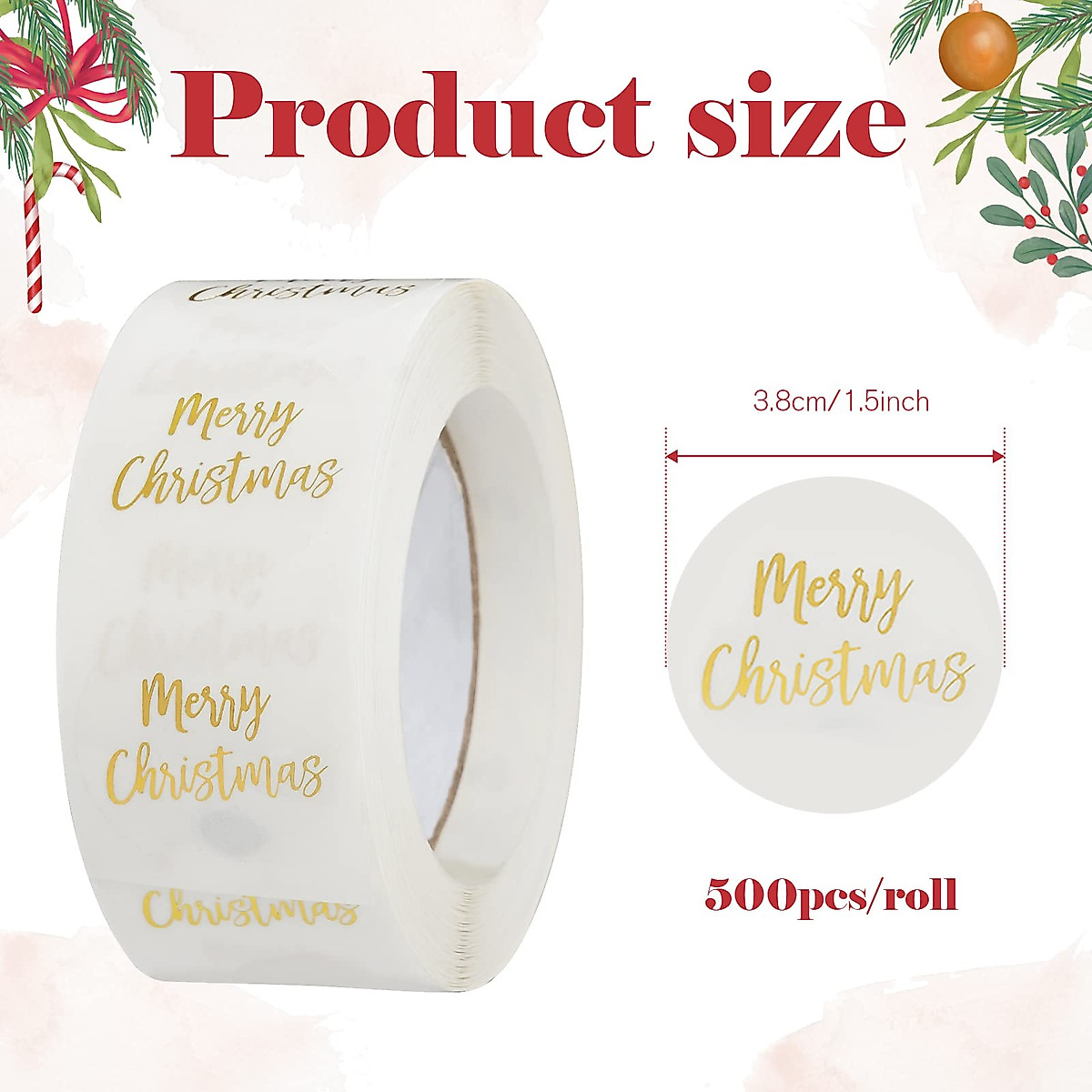 NUOMI 1000 PCS Merry Christmas Stickers Round Adhesive Seal Labels Gold Foil Stamping on Clear for Xmas Decor Envelope Cards Gift Packaging, 1 Inch