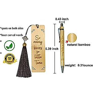 Handmade Bamboo Bookmark with Laser Carved Quote, Wooden Bookmark with Beautiful Tassel,A Unique Gift with Ball Point Pen Set for Teachers, Students, Men and Women.  (A2)