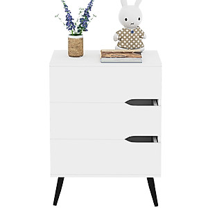 Aenuert Nightstand,White End Table with Three Drawers, Modern Bedside Table,Closet Organizer,Night Table Organizer Storage for Bedroom, Hallway, Entryway, Closets,Small Spaces