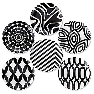 French Bull Assorted Plates-6 Piece Set-Melamine Dinnerware, Serving, Party, Platter, Dish, 6" - Black and White Assorted