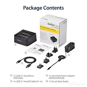 StarTech.com Dual-Bay USB 3.1 to SATA Hard Drive Docking Station, USB 3.1 (10 Gbps), External 2.5/3.5" SATA I/II/III, SSD/HDD Docking Station, Hot-Swap Hard Drive Bay, Top-Loading (SDOCK2U313)