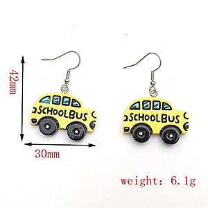 School Bus Dangle Earrings Cute Resin Yellow School Bus Drop Earring Funny Cartoon Car Bus Statement Earring for Teachers Students Women Teens Jewelry-yellow