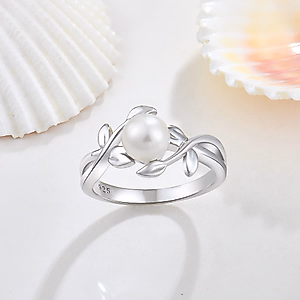 STARCHENIE Pearl Rings with Leaf Infinity Ring for Women Sterling Silver,Twisted Ring size8
