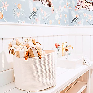 OrganiHaus White Large Baskets for Organizing 20x13| Large Blanket Basket for Living Room | Toy Storage Basket for Kids | Large Rope Basket w/Handles | Big Woven Hamper | Round Basket for Blankets