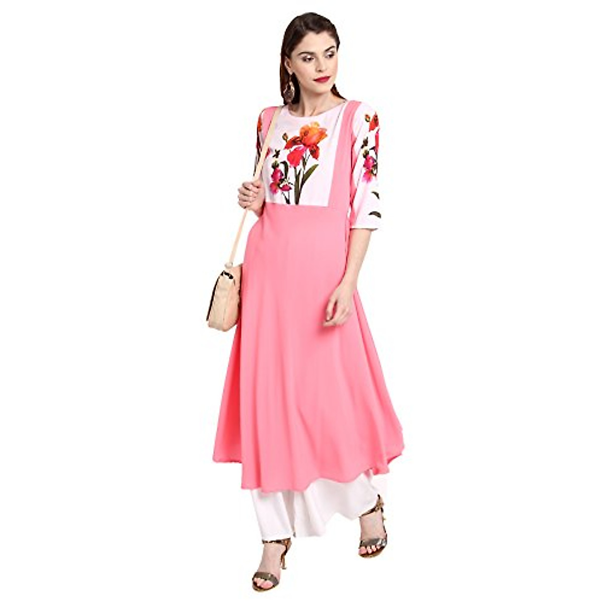 Janasya Indian Women's Tunic Tops Crepe Kurti for Women(XXX-Large) Pink