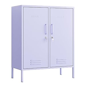 Aiasuit 2 Doors Lockable Metal Storage Cabinet 3 Tiers Shelf Multifunctional Storage Organizer Detachable Shelves Easy to Assemble Purple Size: 39.37”H x 31.5”W x 14.96”D