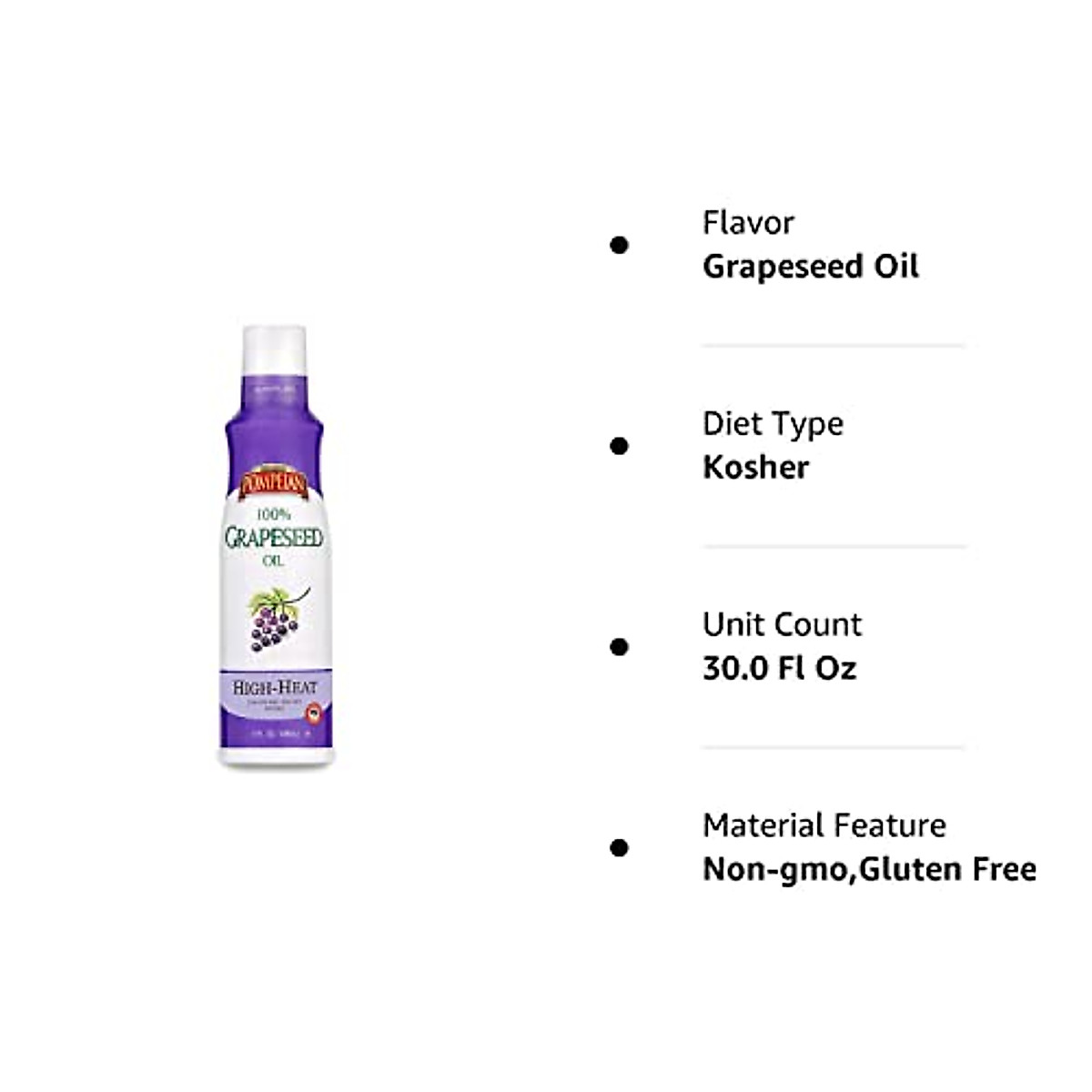 Pompeian 100% Grapeseed Oil Non-Stick Cooking Spray, Perfect for Stir-Frying, Grilling and Sauteing, Naturally Gluten Free, Non-GMO, No Propellants, 5 FL. OZ., Single Bottle