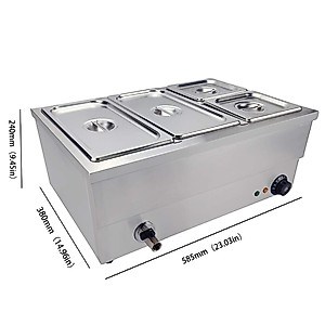 DULONG Commercial Bain Marie Buffet Food Warmer Electric Food Soup Warmer Stove Steam Table Stainless Steel Container Temperature Control for Catering Restaurants Use 1350W(1/3GNx2+1/6GNx2)