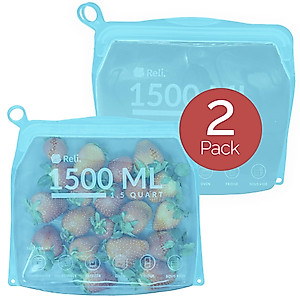 Reli. Reusable Silicone Bags (2 Pack) | Gallon (1500 ml), Aqua | Silicone Freezer Bags for Food Storage | Reusable Food Storage Bags for Food, Meal Prep, Storage | Dishwasher/Freezer Safe