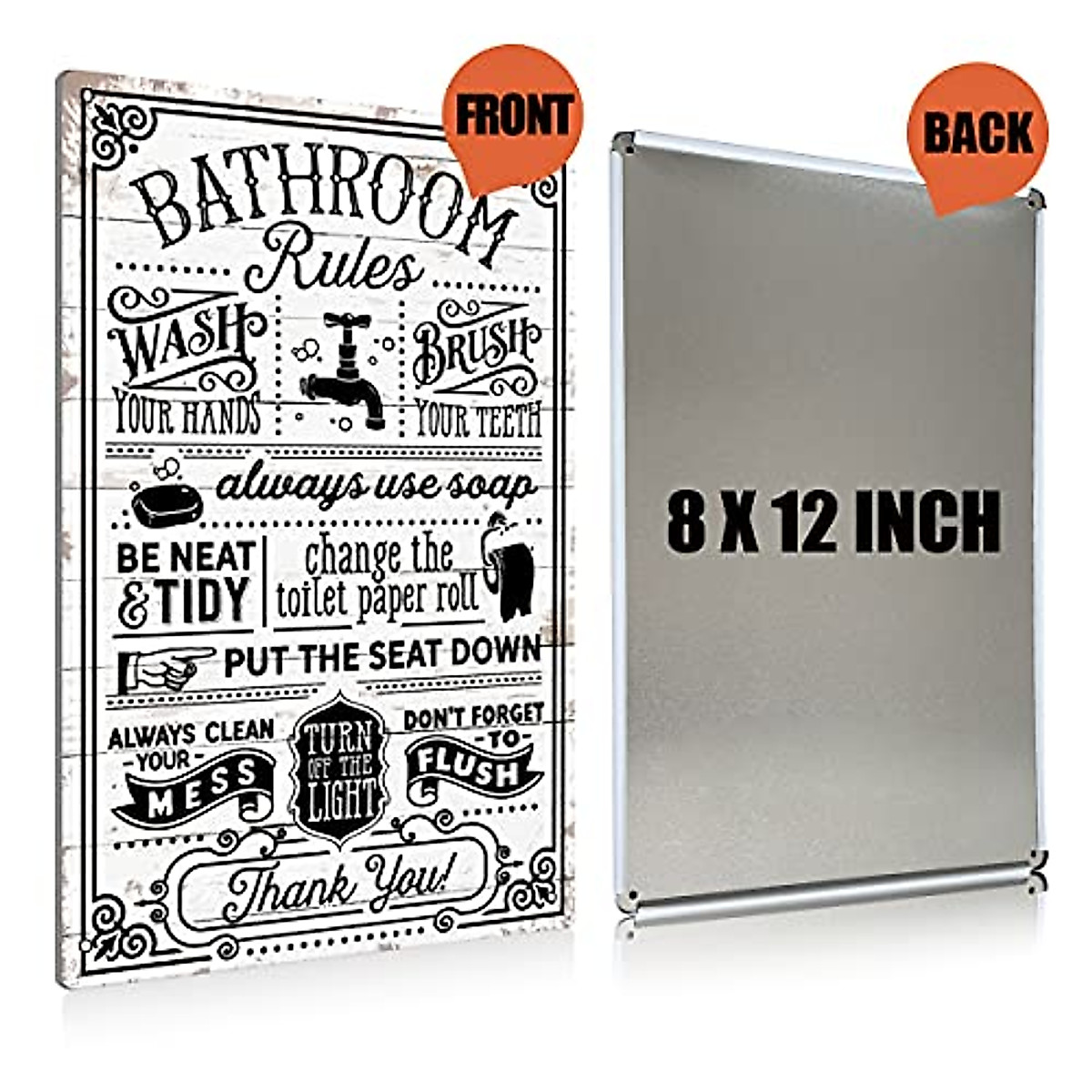 BEASTZHENG Funny Bathroom Rules Metal Tin Sign Wall Decor - Farmhouse Bathroom Quote Tin Sign for Toilet Restroom Washroom Home Decor Gifts