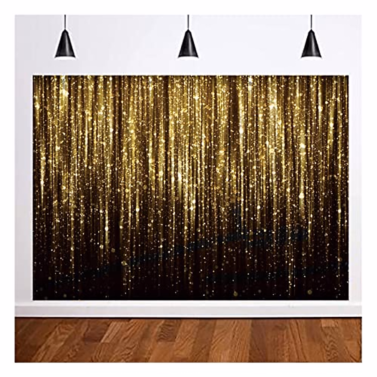 Black Gold Backdrop for Adult Kids Birthday Party Photo Backdrop Decorations Banner Golden Streamer Flash Banner Party Photography Background 7x5ft