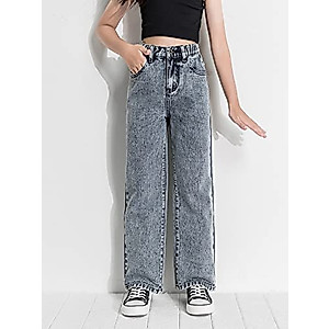 Romwe Girl's Vintage High Waisted Straight Leg Jeans Regular Fit Denim Pants Light Wash 160