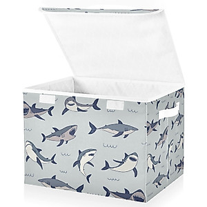 Shark Large Storage Bins with Lid Collapsible Storage Bin Shelf Baskets Cute Bin for Bedroom Closet Shelves Office Nursery