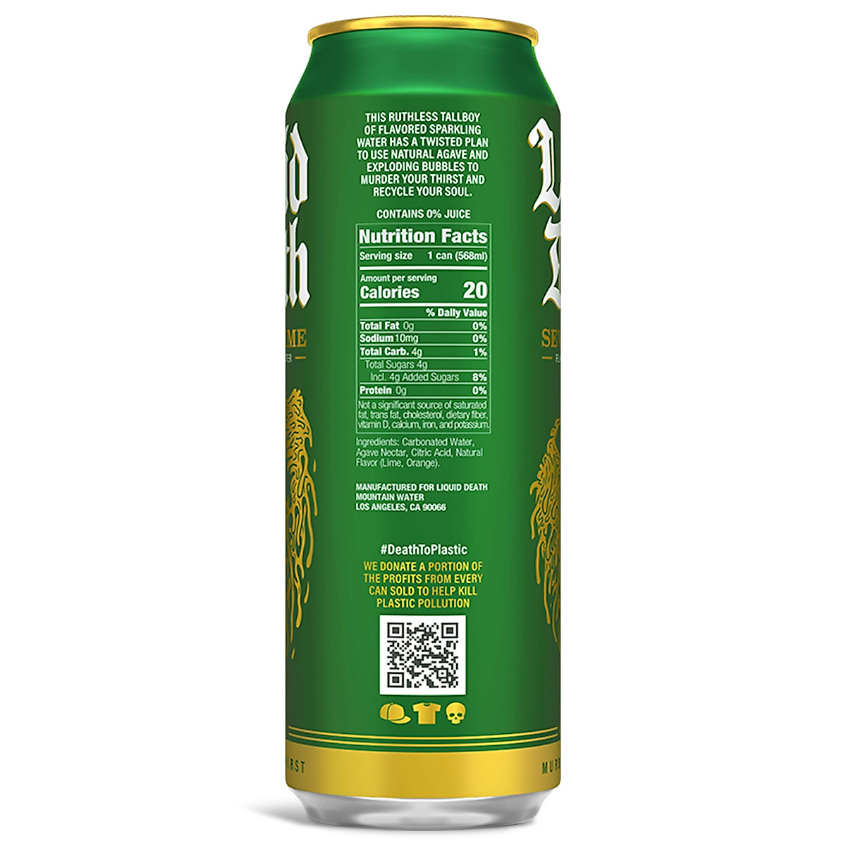 Liquid Death, Severed Lime Sparkling Water, Lime Flavored Sparkling Beverage Sweetened With Real Agave, Low Calorie & Low Sugar, 8-Pack (King Size 19.2oz Cans)
