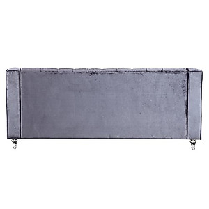 Iconic Home Dylan Velvet Modern Contemporary Button Tufted with Silver Nailhead Trim Round Acrylic Feet Sofa, Grey