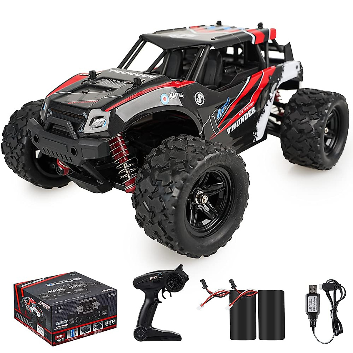MaxTronic RC Cars,High Speed Remote Control Car for Adults,1:18 Scale 36 KM/H 4WD Off Road RC Monster Truck,All Terrain Electric Cars Two Rechargeable Batteries Included for Boys Girls