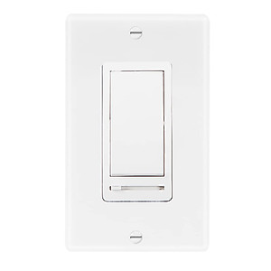 Maxxima LED Slide Dimmer Rocker Switch - 3-Way/Single Pole Compatible, Decorative Electrical Light Switch, 600 Watt Max, LED Compatible for Indoor Home Use, Wall Plate Cover Included - White