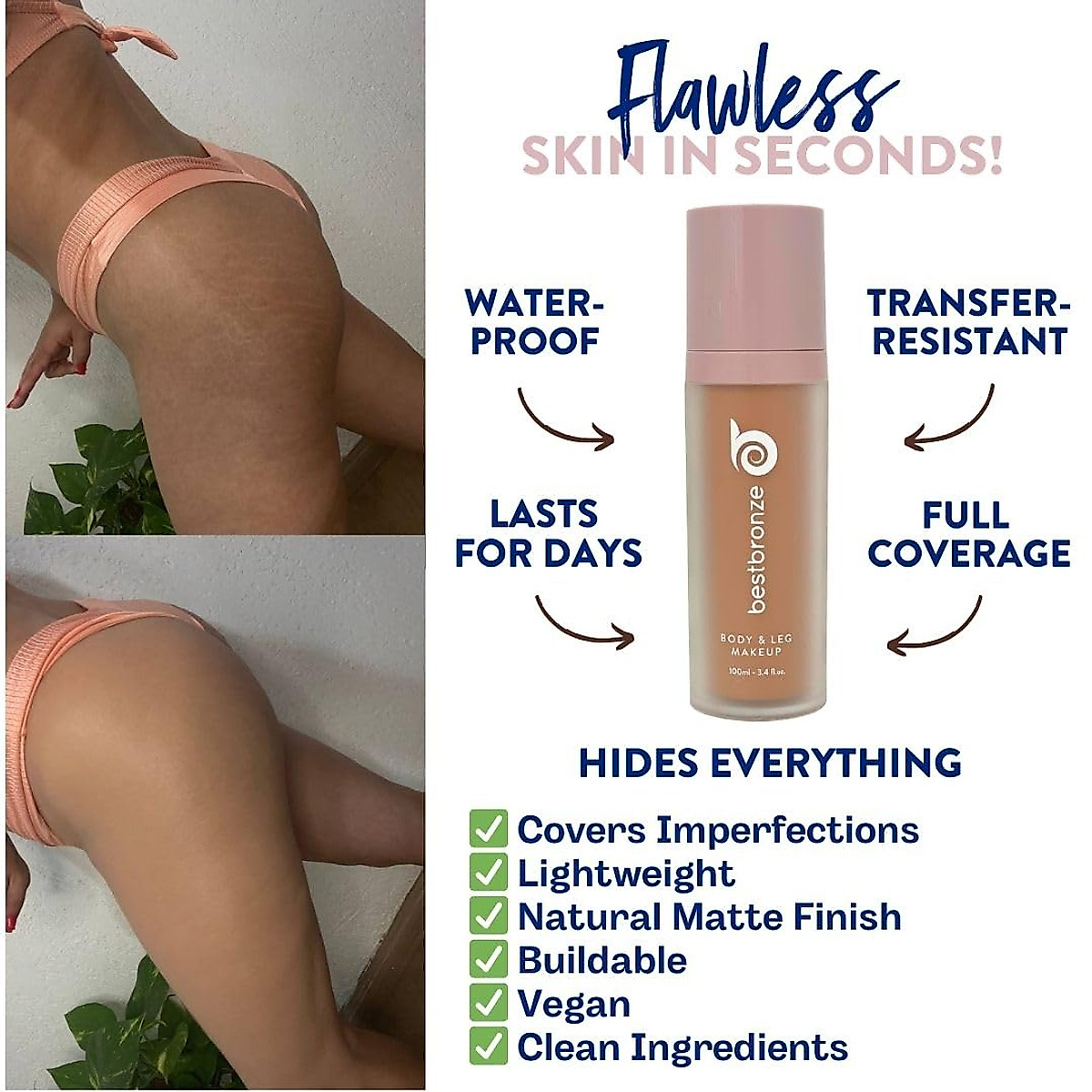 Best Bronze Bombshell Body and Leg Makeup Waterproof - Full Coverage Foundation and Concealer Makeup to Cover Scars, Bruises, Tattoos, Vitiligo, And More
