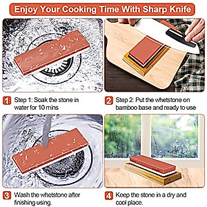 Sharpening Stone Whetstone Knife Sharpener Stone, Chefic 3000/8000 Grit Knife Sharpening Kit Wet Stone with Flattening Stone, Angle Guide, Non Slip Bamboo Base for kitchen, pocket knife sharpener