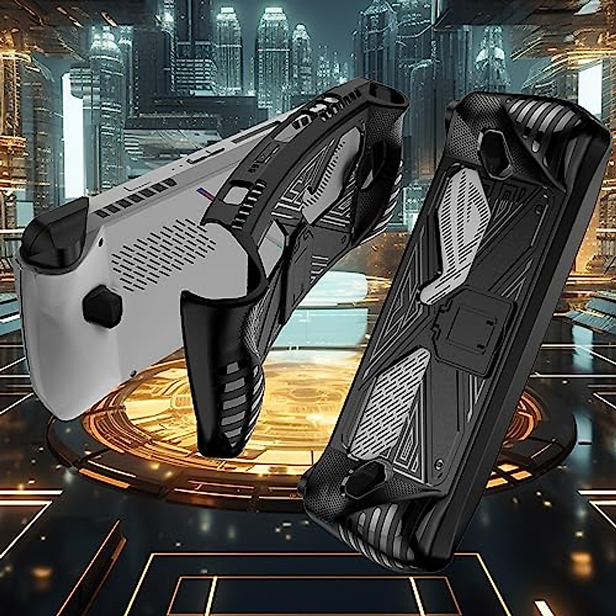 PAKESI Protection Case for Rog Ally with Kickstand - Anti-Drop Shockproof Shell with 2 Pack Screen Protector,Rugged TPU with Built-in Stand for Game Handheld Console (Black)