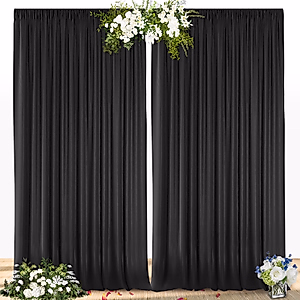 Aimosen 5x10FT 2 Panels Black Backdrop Curtains for Party Wedding Baby Shower Birthday Photoshoot Halloween Decorations, Thick Wrinkle Free Polyester Black Background Drapes with Rod Pockets