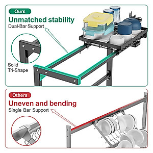 GSlife Over The Sink Dish Drying Rack - Adjustable (26.3"-35") Dish Rack Over Sink with Upper Dual Bars, 3 Baskets, Hooks, Cutlury Holder, Large Dish Drainer Drying Rack for Kitchen Sink, Black