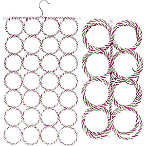 2Pcs 28 Rings Scarf Hanger Birds Pets Swings Multiple Purpose Holder for Closet ~ Clutter Removing and Space-Saving Hanger for Scarves, Shawl, Belts & Accessories