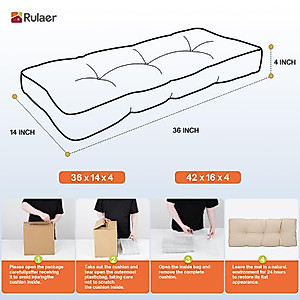 RULAER Tufted Bench Cushion Indoor 42x16x4 inch Extra Thick Soft Bench Cushion Non-Slip Durable Patio Cushions for Outdoor Furniture Double Piping Bench Chair Pad, Beige